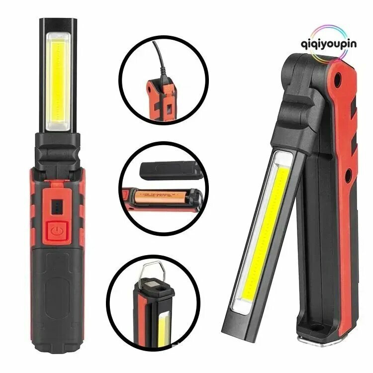 Светодиодный аккумуляторный фонарь Dollex 5W COB + 3W LED, литий-ионный аккумулятор 3.7V 2000mAh, магнитное крепление, крюк, влагозащита IP44