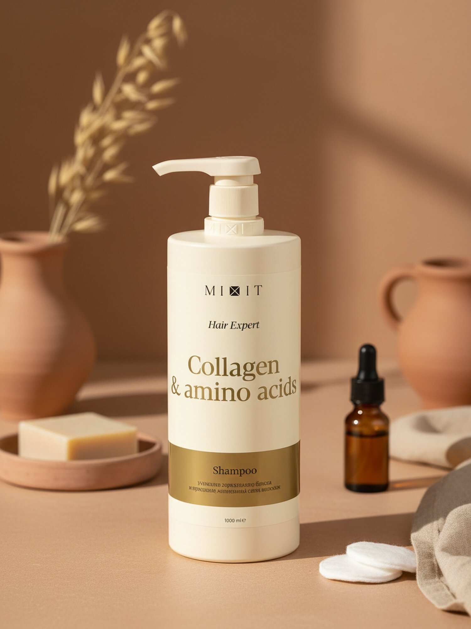 Шампунь Mixit Hair Expert для восстановления, питания волос, коллаген плюс кератин, 1000 мл, большой объем