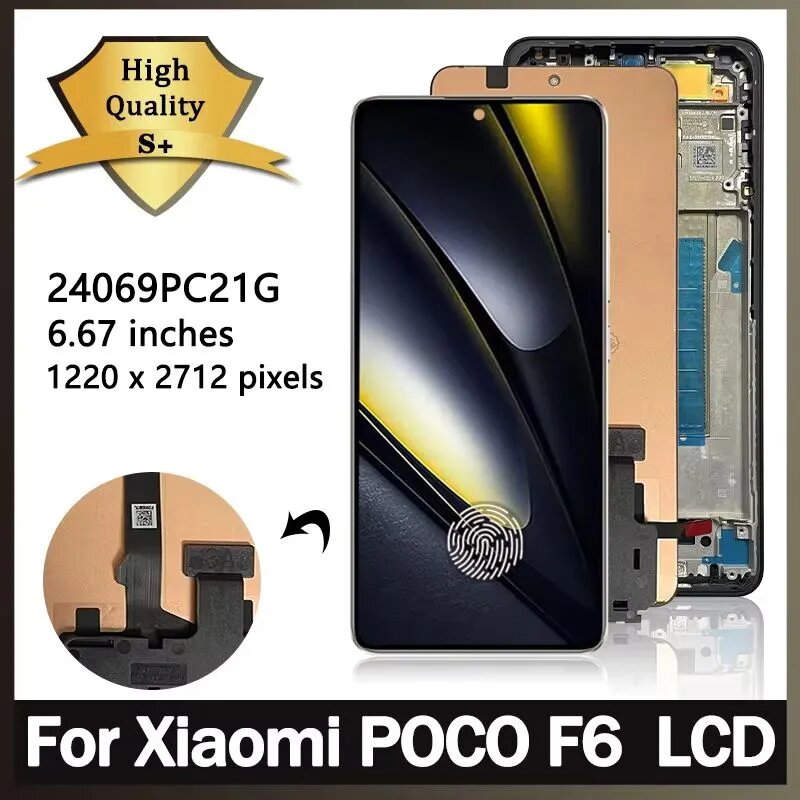 6,67" Новый AMOLED для Xiaomi Poco F6 LCD 24069PC21G дисплей сенсорный экран дигитайзер Сборка для Xiaomi Poco F6 LCD рама