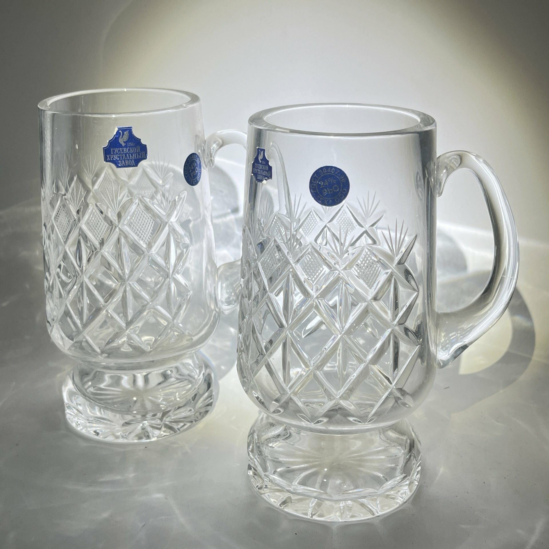 Набор из 2 пивных кружек с геометрическим декором, хрусталь, пресс