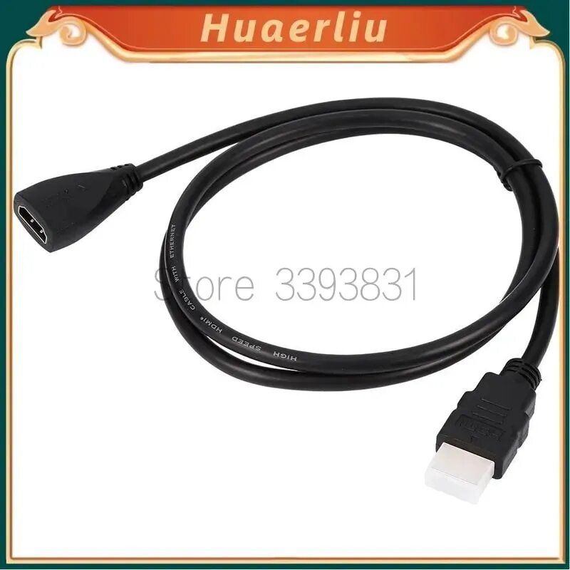 Удлинитель HDMI кабеля 1 м черный для видео. Поддержка HDMI.