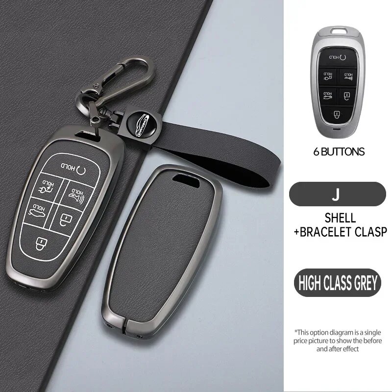 Автомобильный брелок из сплава для Hyundai Elantra Grandeur Accent Solaris Sonata 6 button - gray