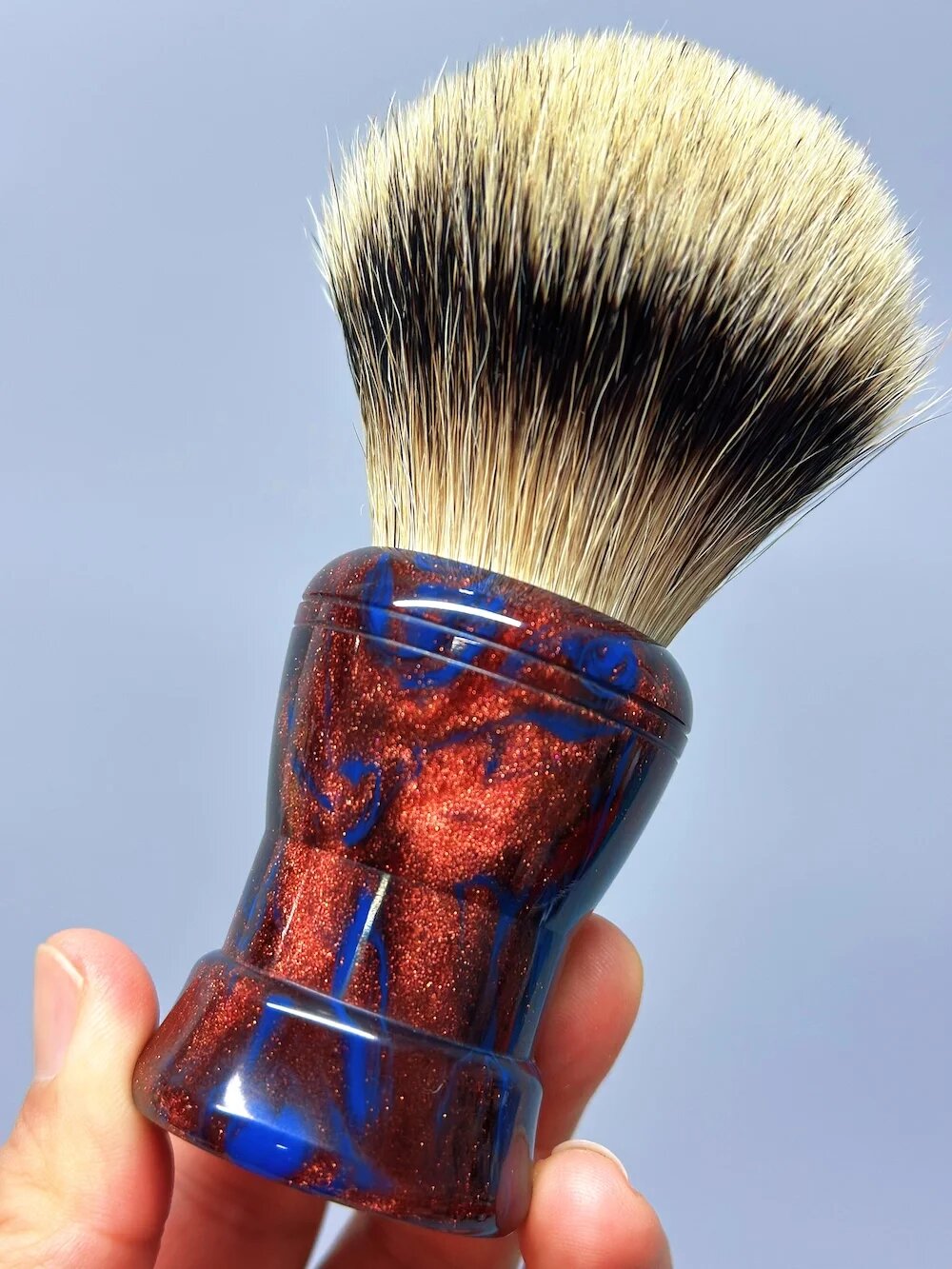 FS-28mm King Knot "SS" - Кисть для бритья из меха енотовидной собаки с серебристым кончиком (маньчжурский), ручка Flowing Danube, для ухода за усами и чистки, щетка для бритья