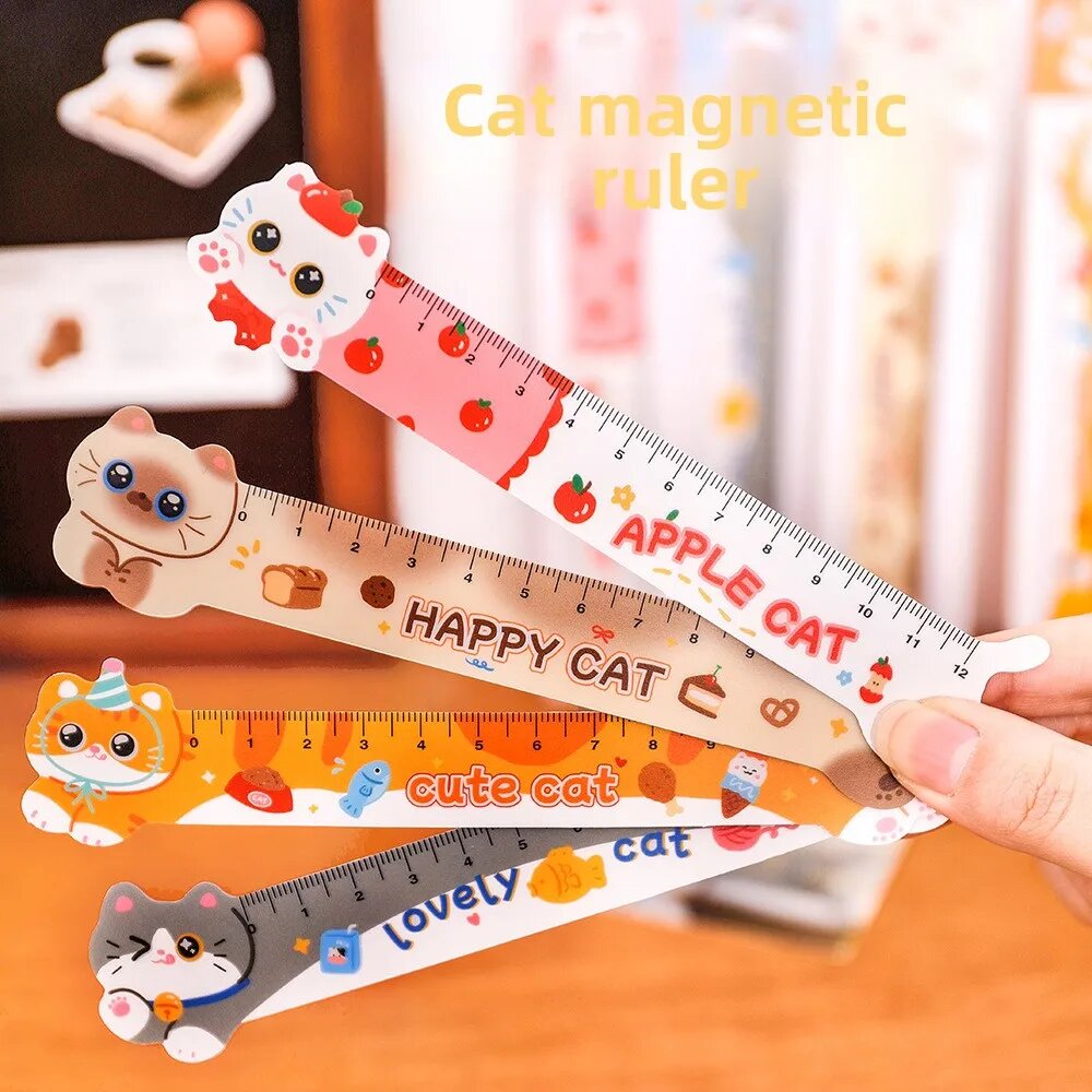 20 шт, магнитная линейка с милым котом, высококачественная мультяшная линейка для закладок специальной формы, студенческие канцелярские принадлежности, подарок для награды