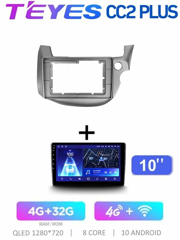 Магнитола 10" Teyes CC2 Plus 4/32 Gb для Honda Jazz 2 GG Fit GE GP GE 2007-2014 Правый руль