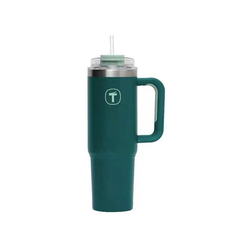 Tupperware Термокружка с трубочкой 1.1 л темно-зеленого цвета, из нержавеющей стали