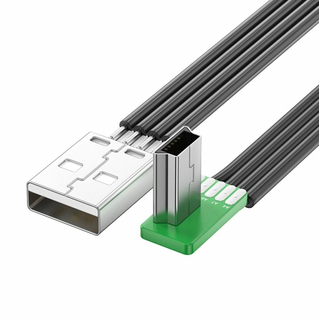 Прямой USB к плоскому силиконовому шнуру Mini USB-2 м-слева