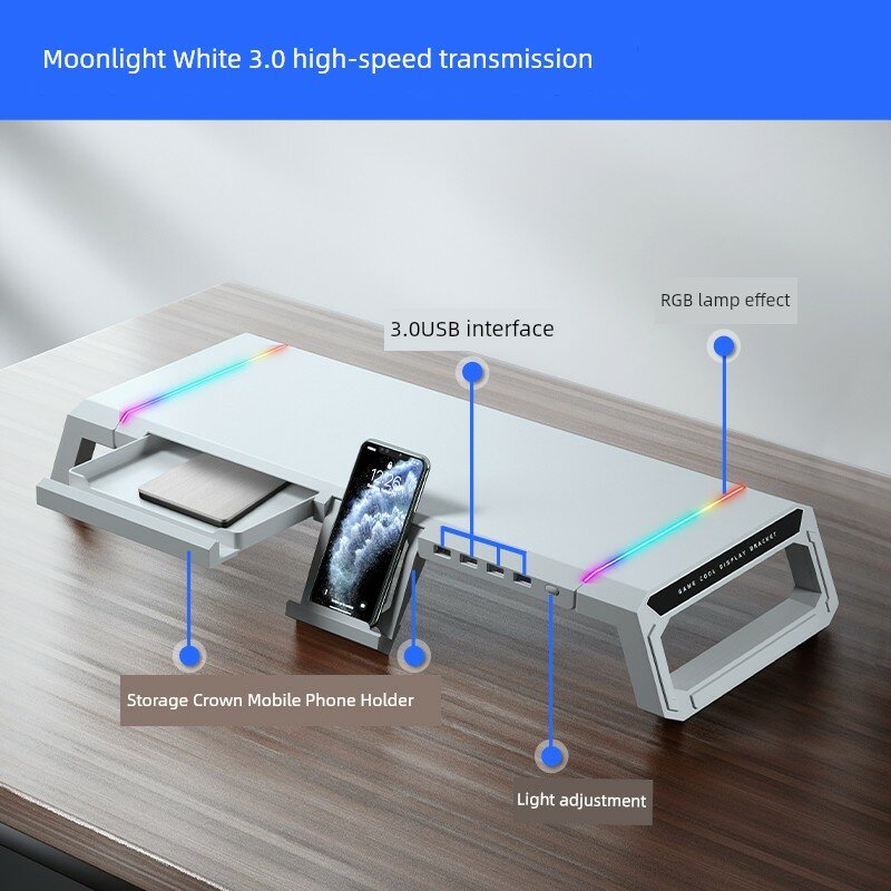 Премиум-мониторная подставка лунно-белого цвета с четырьмя USB 3.0 портами для быстрого подключения
