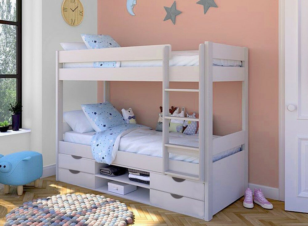 Кровать для двух детей "кенвуд+комод", 80 см x 160 см, белая, ортопедическое дно