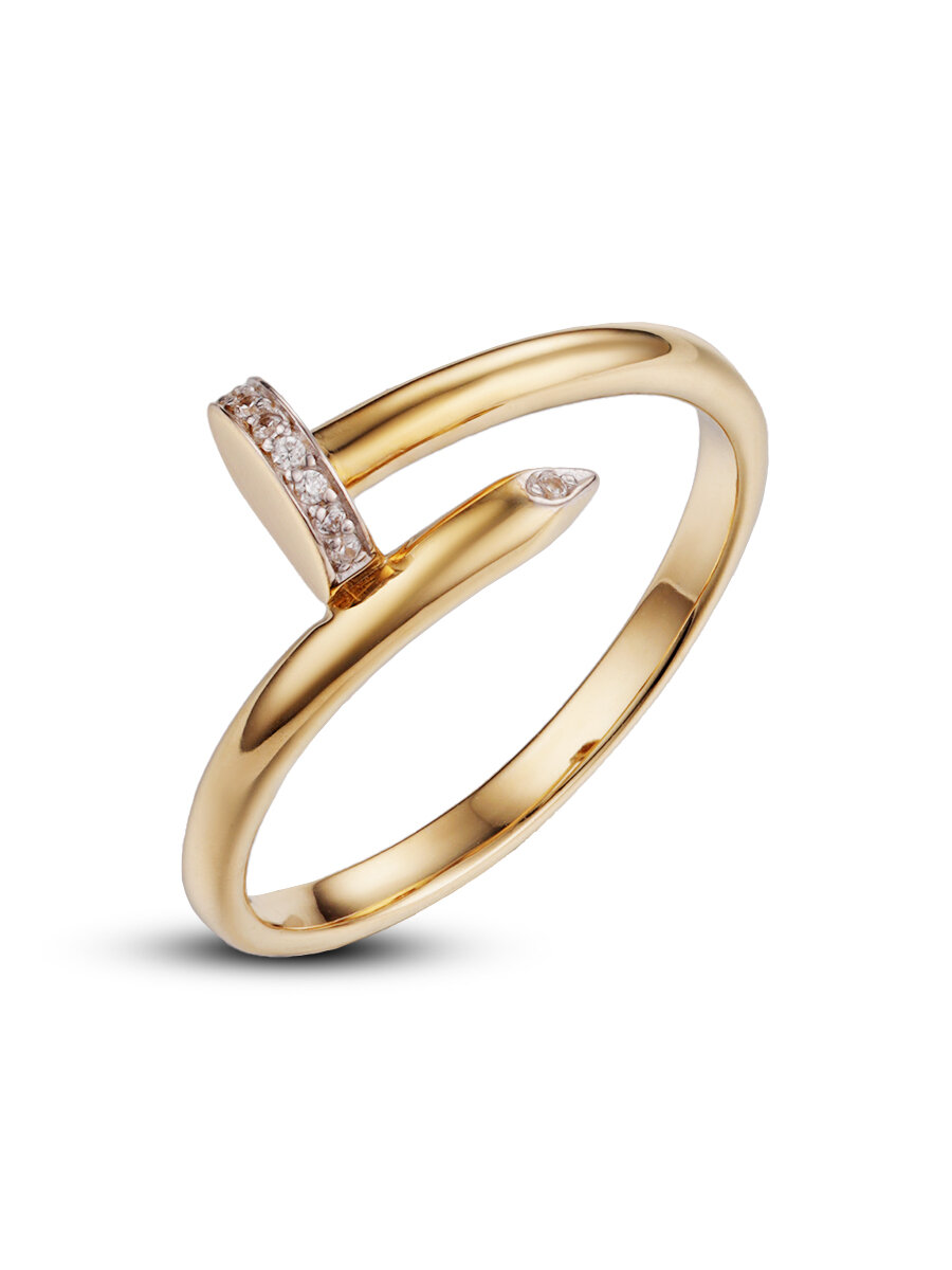 Перстень, желтое золото, 585 проба, родирование, фианит