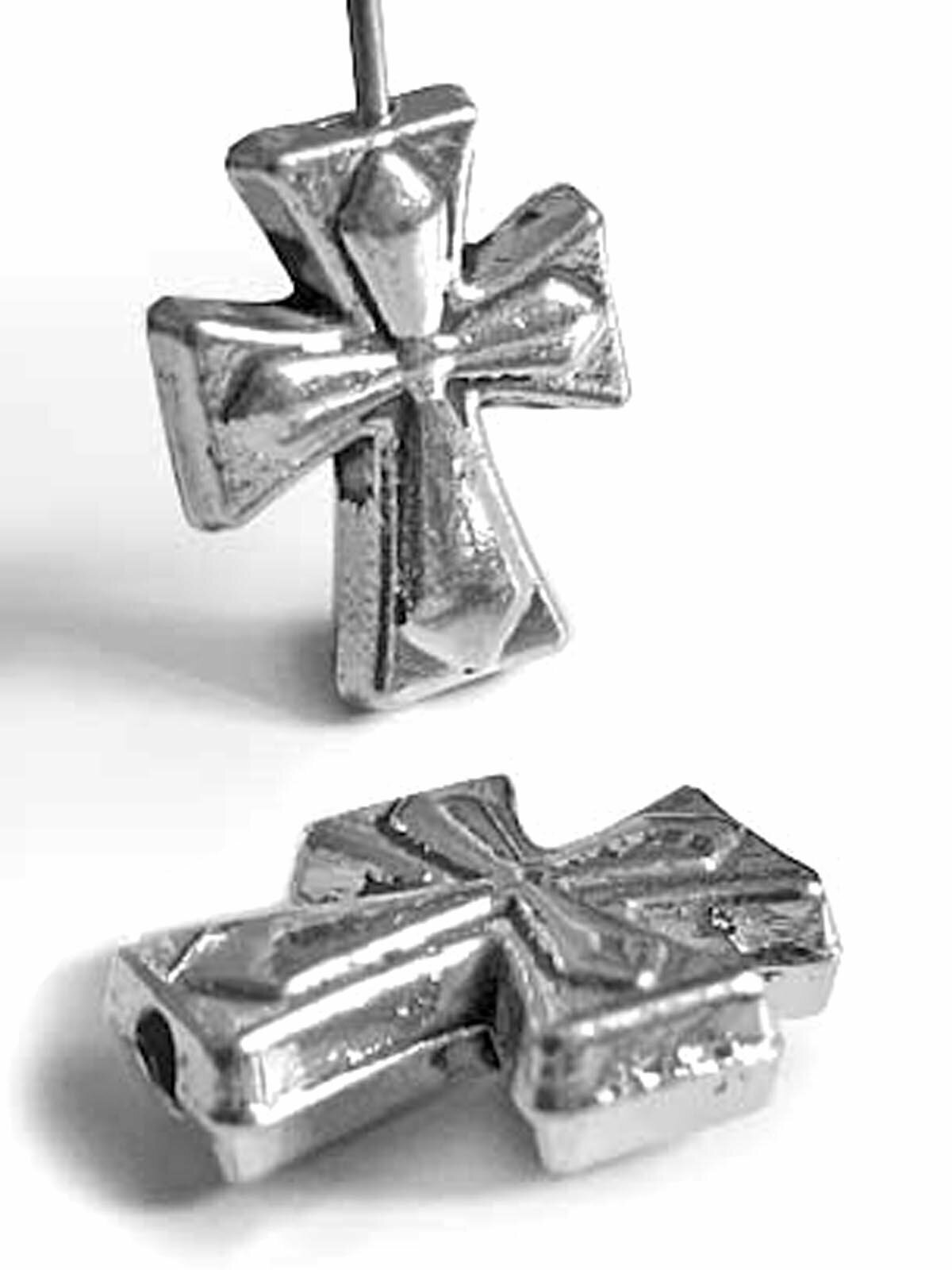 Металлическая бусина Крест 0007694 серебряный цвет 13x11x3 мм, цена за 10 шт.