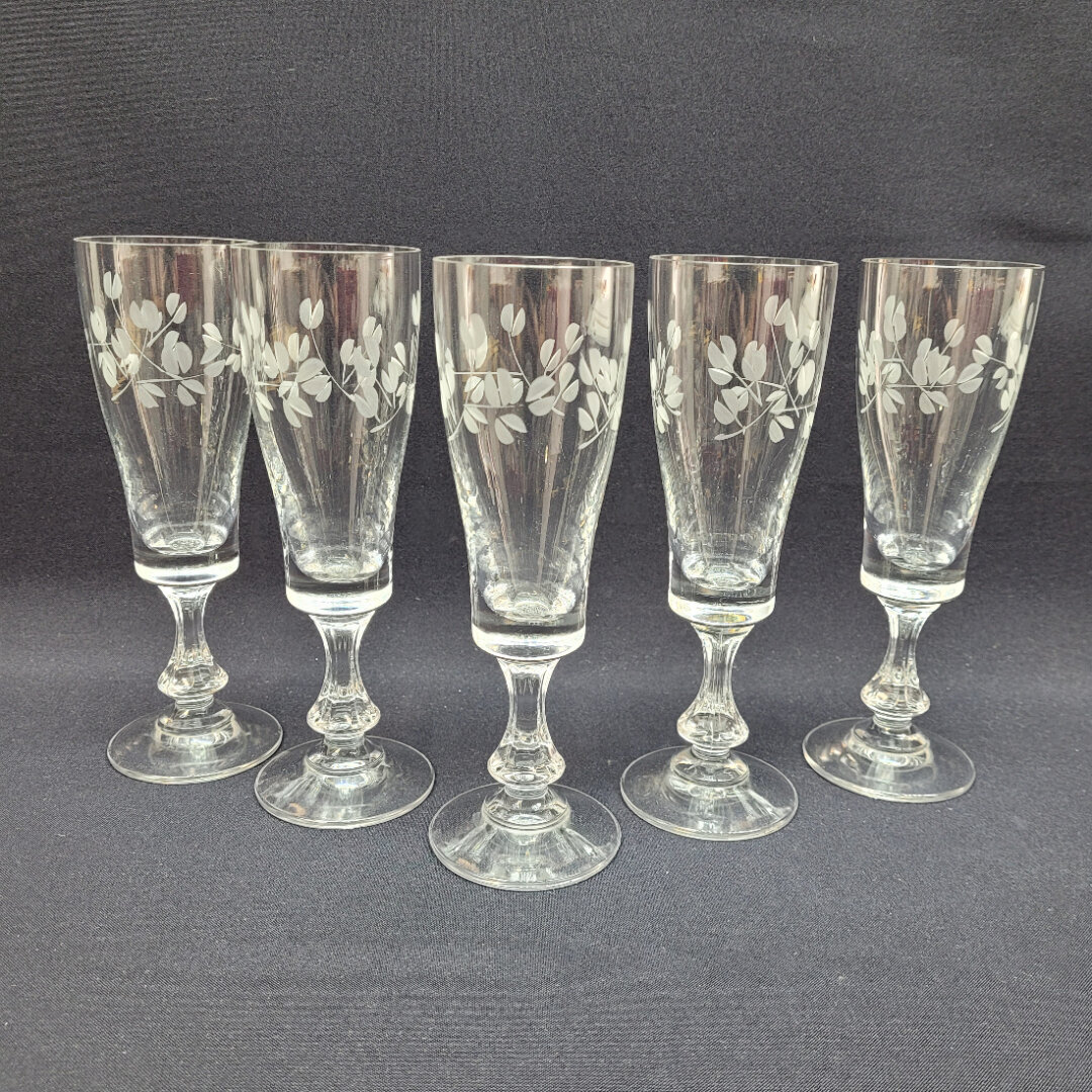 Набор бокалов "Верба" 5 шт, автор Рогов, Гусь Хрусталь, ручная резка. Винтаж, СССР.