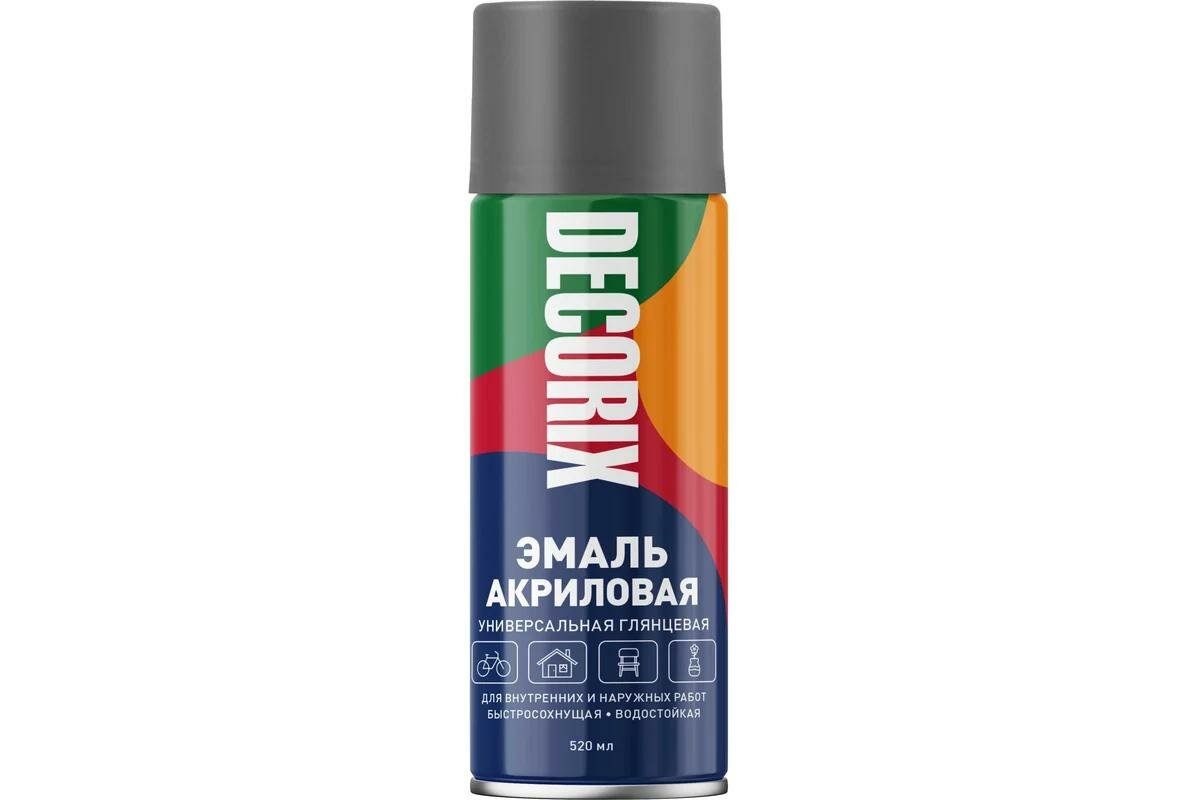 Эмаль-аэрозоль DECORIX темно-серый цвет, объем 520 мл, аэрозольное нанесение