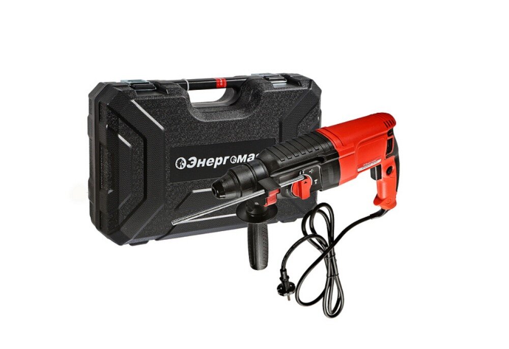 Перфоратор Энергомаш мощность 1000 Вт, 3 режима, 0-1150 об/мин, 0-5300 уд/мин, 3.2 Дж, кейс ПР-2610 Энергомаш