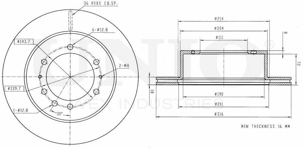 Диск тормозной задний UNIO BRD-20390 Nissan Patrol Y60, Y61 88-