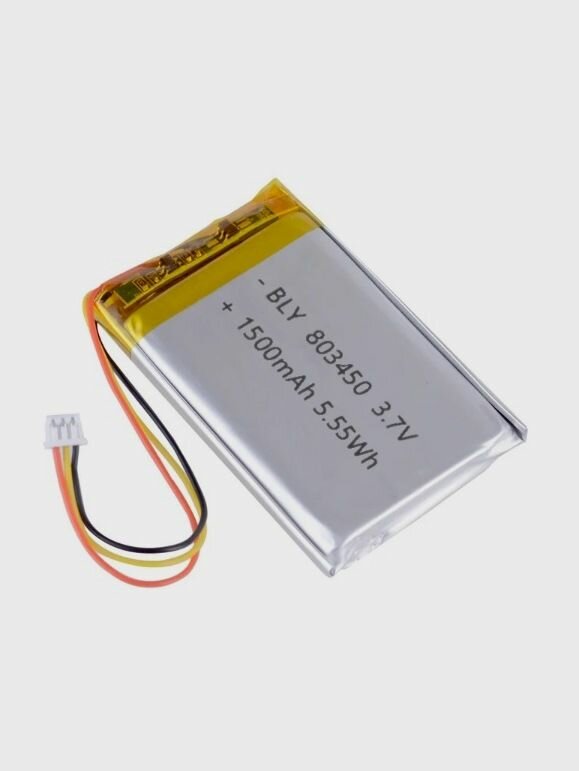 Аккумулятор для наушников, видеорегистратора LiPo 803450 1500mAh 3,7v 52х34х8 мм JST PH1.25-3P
