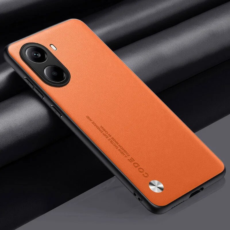 Кожаный Металлический Магнитный Держатель Для Автомобиля Для POCO X7 Poco X6 Pro, Оранжевый, Orange