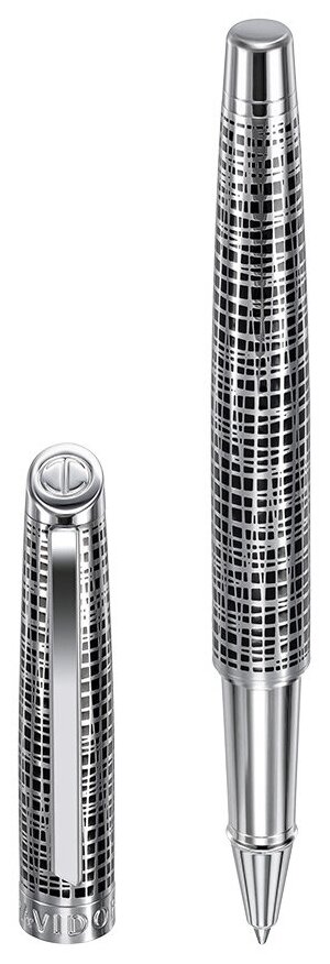 Ручка роллер Davidoff 23135, латунь, хромированная, с колпачком, в футляре, чёрная — фото 1