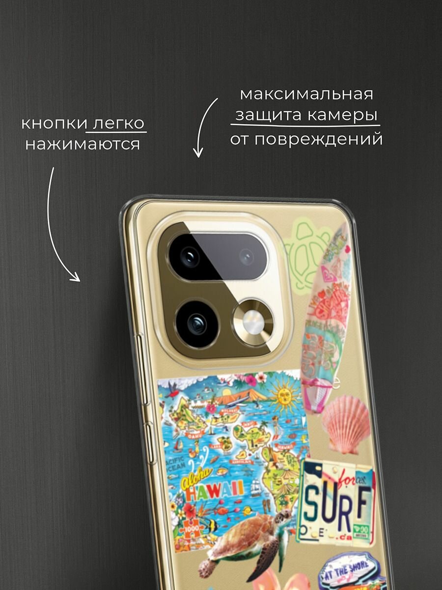 Чехол на Realme 16 Pro+ / Реалме 16 Про+ с принтом Summer collage, прозрачный — фото 1