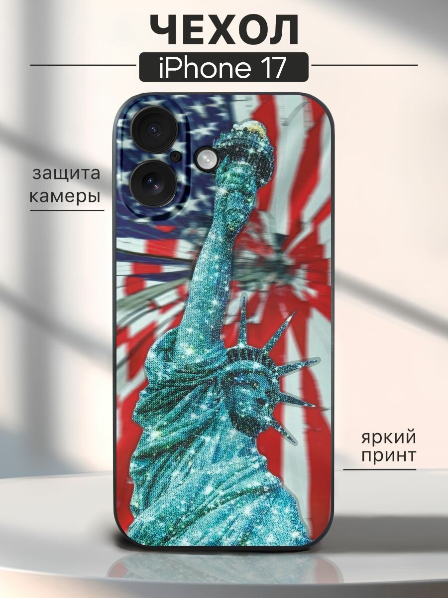 Чехол на iPhone 17 Американский флаг - статуя свободы