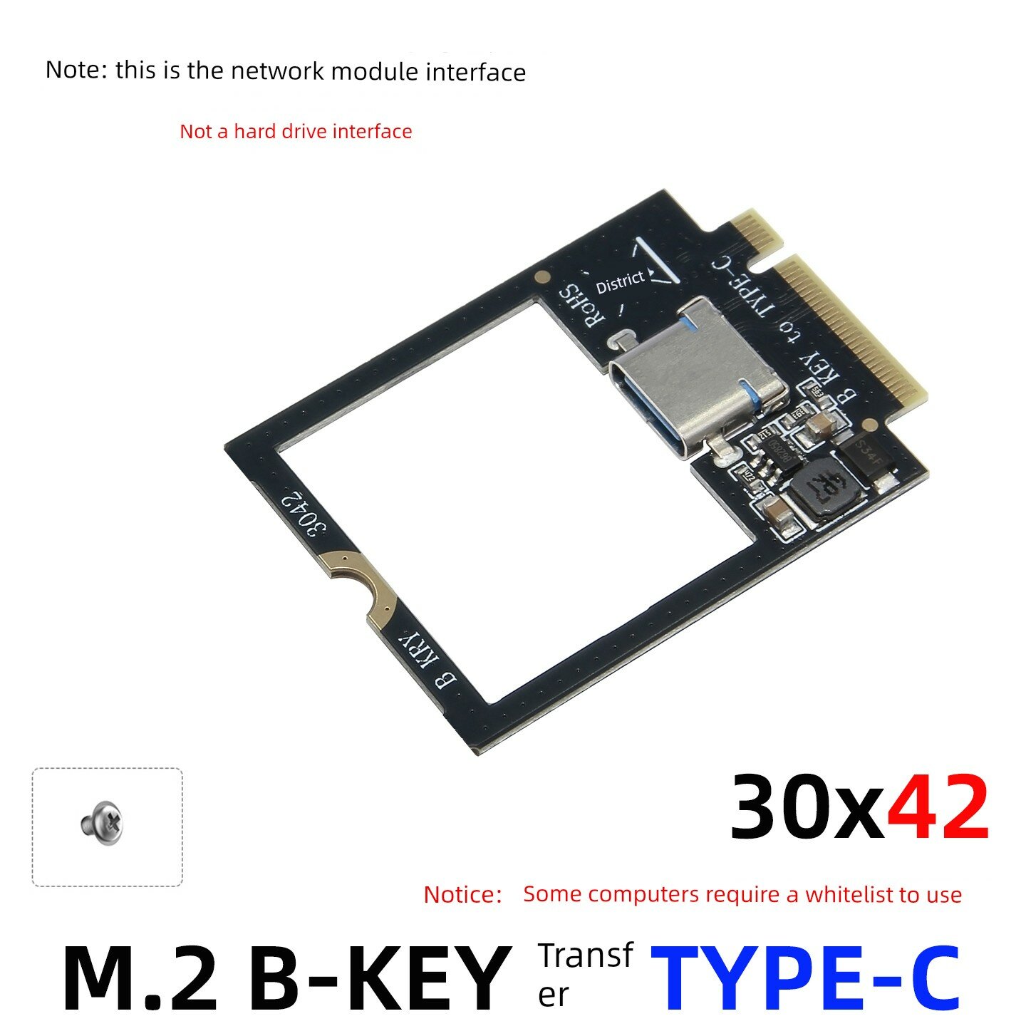 Адаптер M.2 B-Key к Type-C для SSD, размеры 30x42 мм, совместимый с интерфейсом PCIe M.2