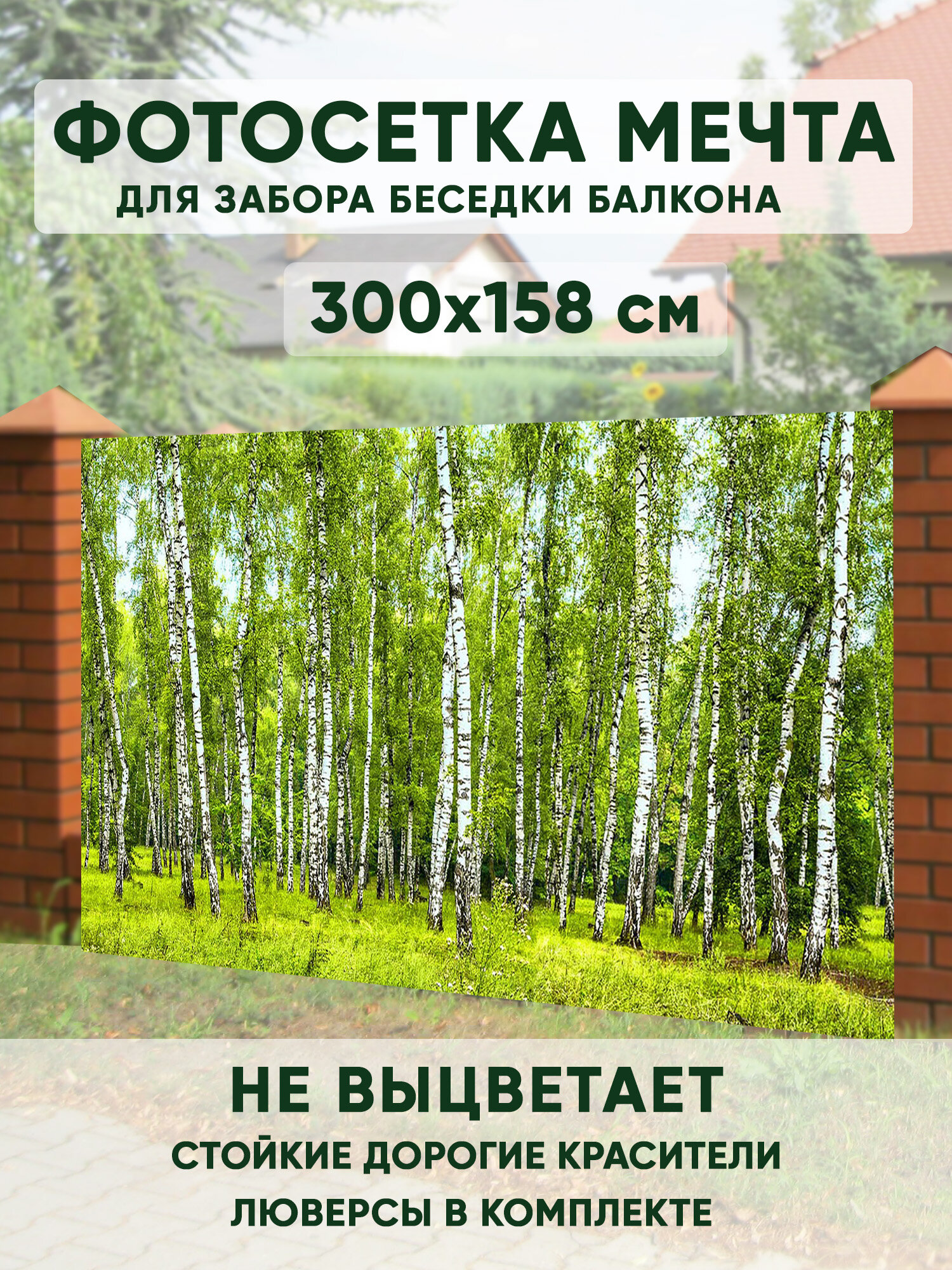 Фотосетка Мечта "Сделай сам" 300x158 см "Березовая роща" для декора забора, беседки, бассейна