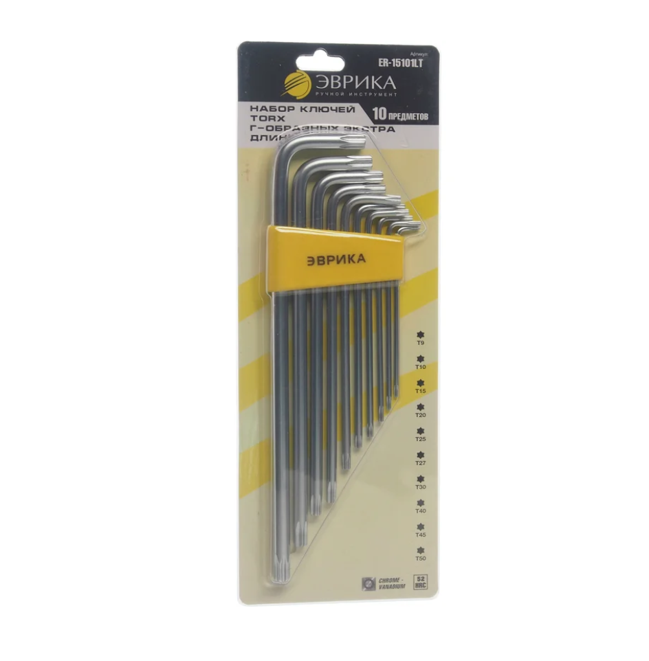Набор ключей torx г-образных удлиненных t9-t50 10пр. эврика /1/12/60