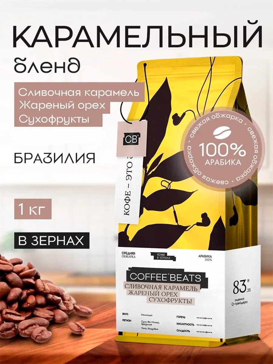 Кофе зерновой 1кг "Карамельный Бленд", 100% арабика, Бразилия, COFFEE BEATS