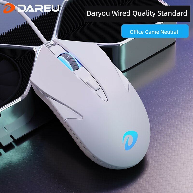 DareU LM113 Проводная игровая мышь для ПК, ноутбука, офиса с USB-интерфейсом и макроклавишами - белая