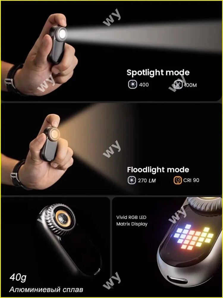 Loop Gear Фонарь-прожектор ручной с пиксельным экраном и RGB подсветкой, фиолетовый — фото 1
