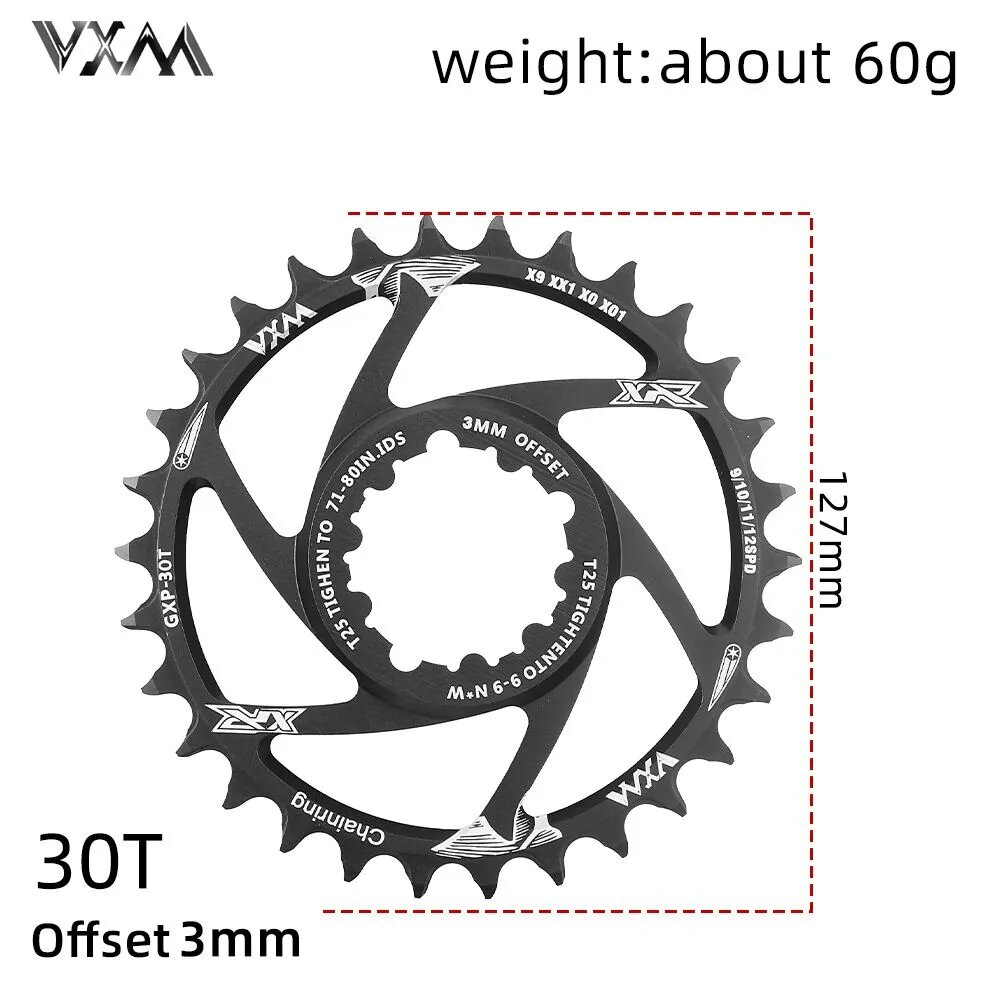 Звезда передняя Vxm Sram Direct Mount 3mm offset 30T черная
