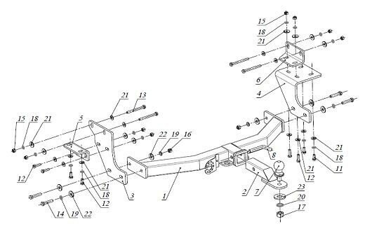 Фаркоп под квадрат для Hyundai Santa Fe / Kia Sorento , 2012-2018, Бизон. FA 0724-E