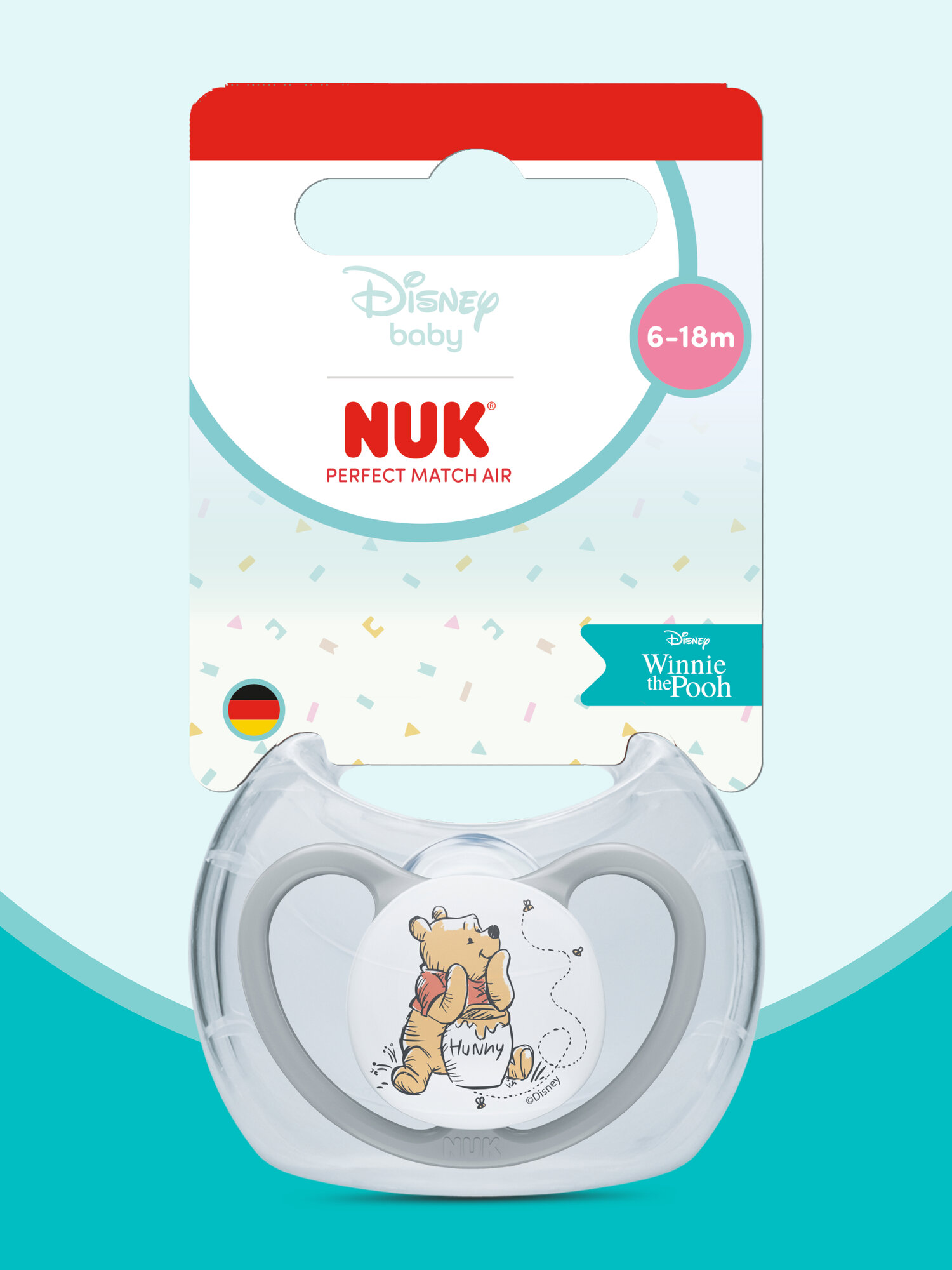 Соска-Пустышка Nuk PM Air Winnie, силикон, ортодонтическая, антиколиковая, 6-18 месяцев
