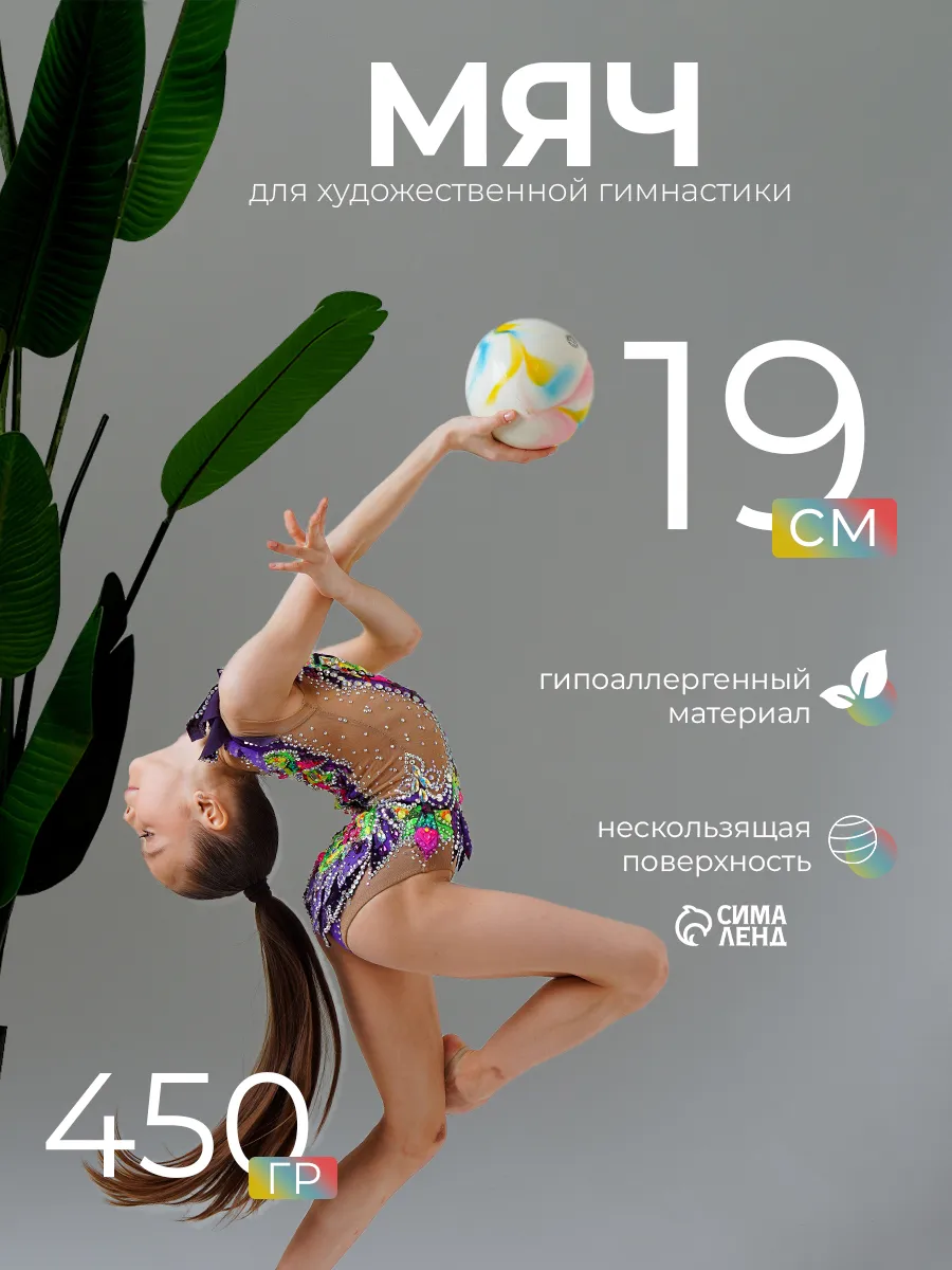 Мяч для художественной гимнастики, диаметр 19см, цвет радуга