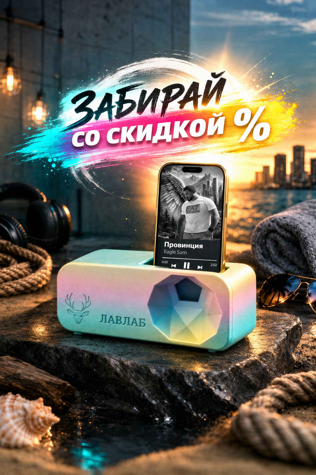 Акустический усилитель лавлаб, для смартфона, без Bluetooth, питание от телефона, подставка