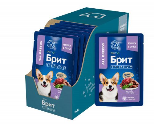 Корм влажный Brit брит премиум для взрослых собак всех пород ягненок в соусе 14шт*85 г