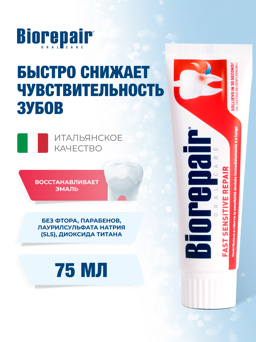 Зубная паста Biorepair Fast Sensitive Repair, для чувствительных зубов, 75 мл