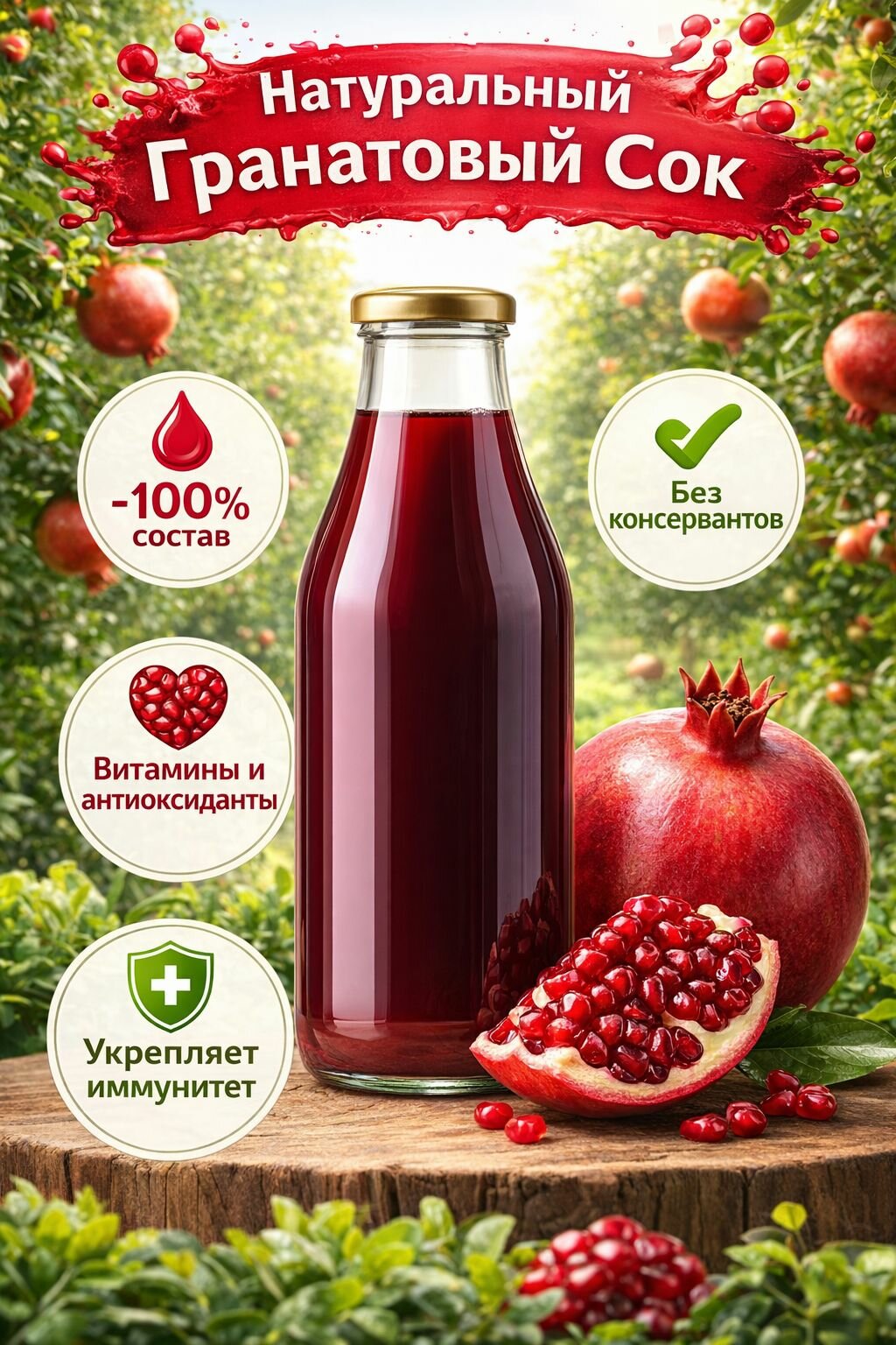 Натуральный гранатовый сок 1Л (без добавок)
