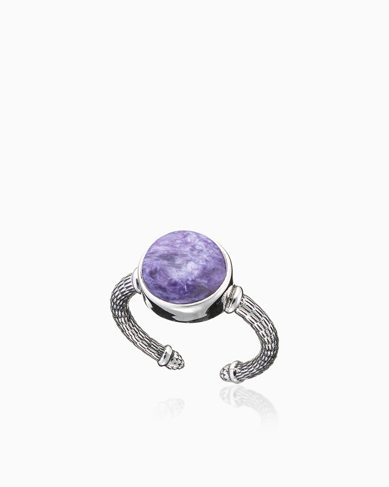 Кольцо широкое, серебро, 925 проба, чароит