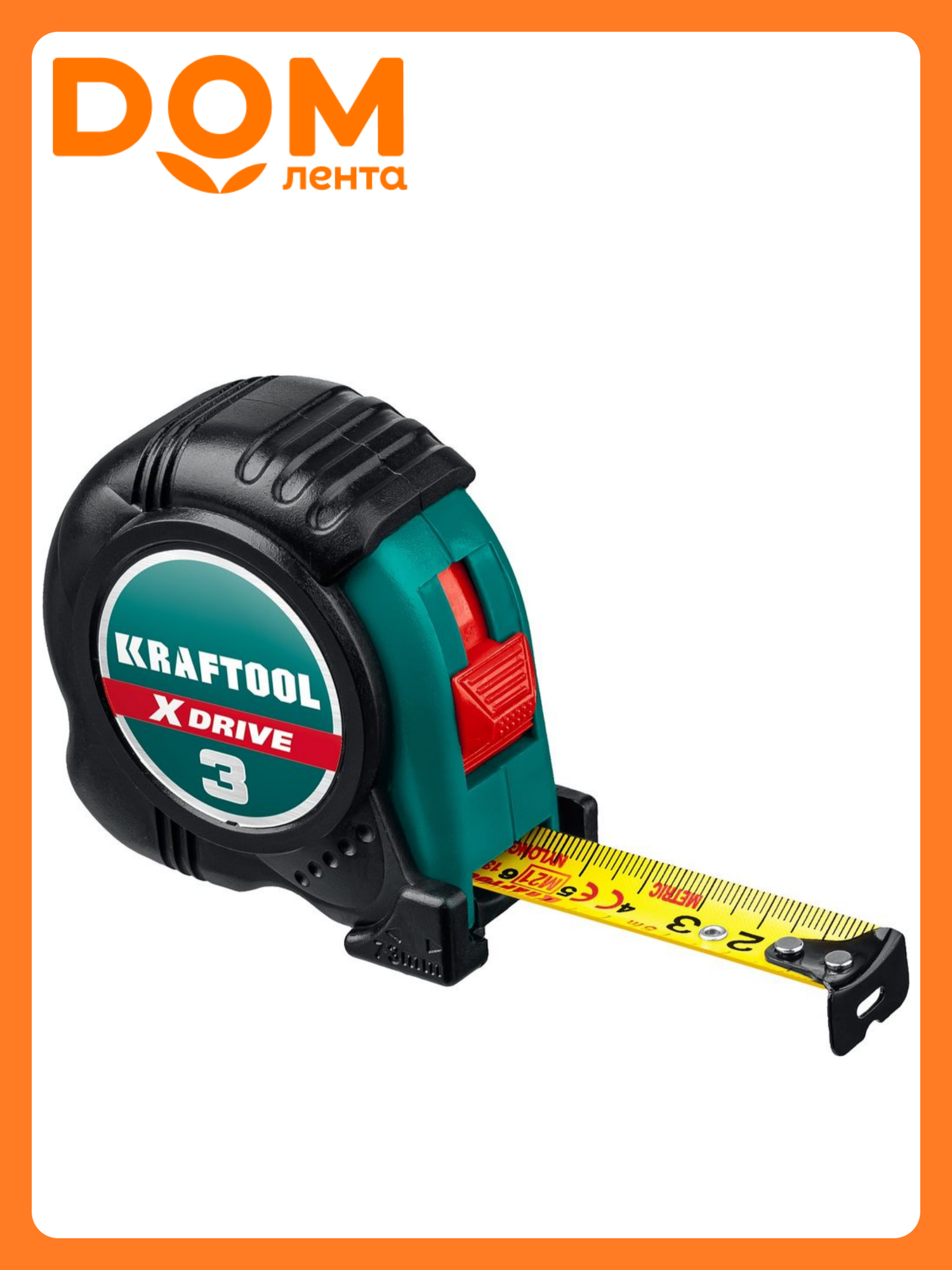 Рулетка KRAFTOOL, обрезиненный корпус, двухсторонняя шкала, 3м x 19мм