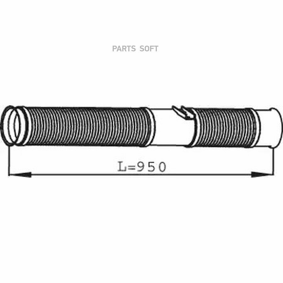 Труба глушителя с гофрой (нерж) с фланцами ID 115,0 mm L=950 mm, 4 Series / P / G / R / T - series / DC9 / 11 / 12 от официального дистрибьютора, DINEX, артикул 68277