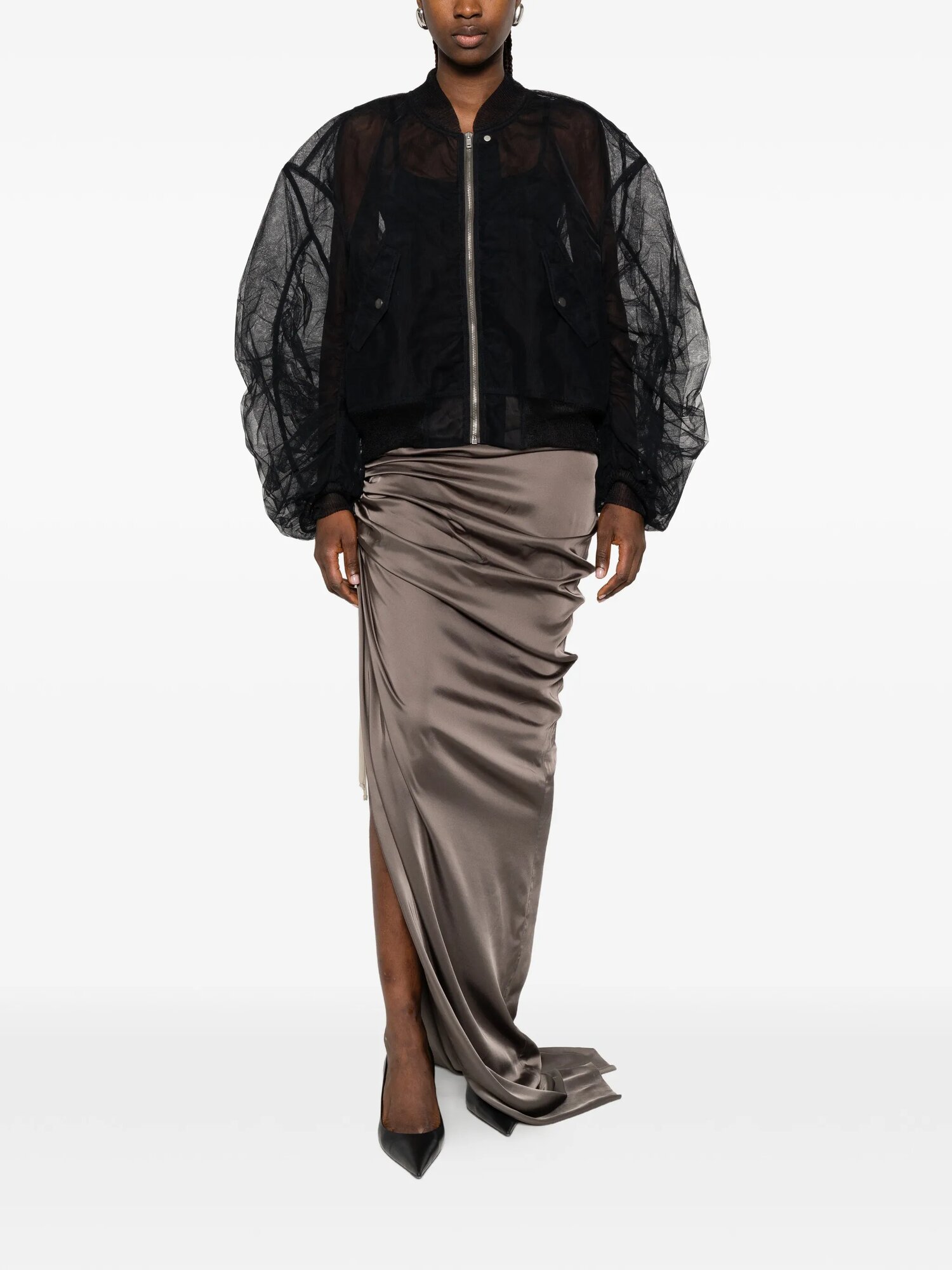 Куртка Rick Owens Sheer zip-up jacket, размер 42, black/black — фото 1