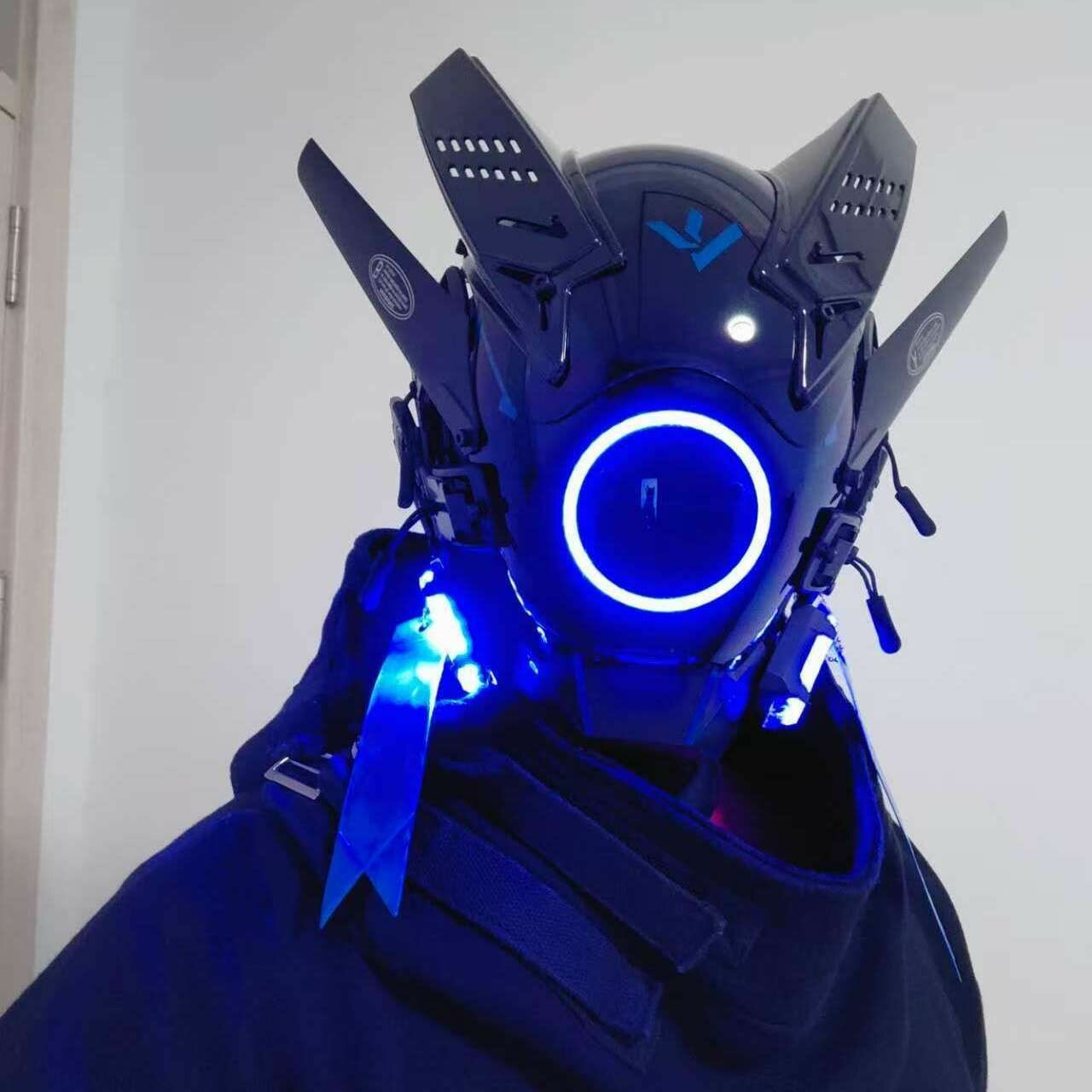 CyberMask-Pro Светодиодная маска в стиле киберпанк с программируемым дисплеем и светящимися дредами для косплея