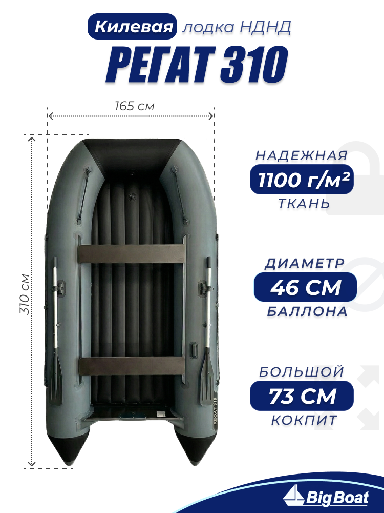 Надувная, под мотор, килевая лодка из ПВХ для рыбалки Regat (Регат) 310 НДНД