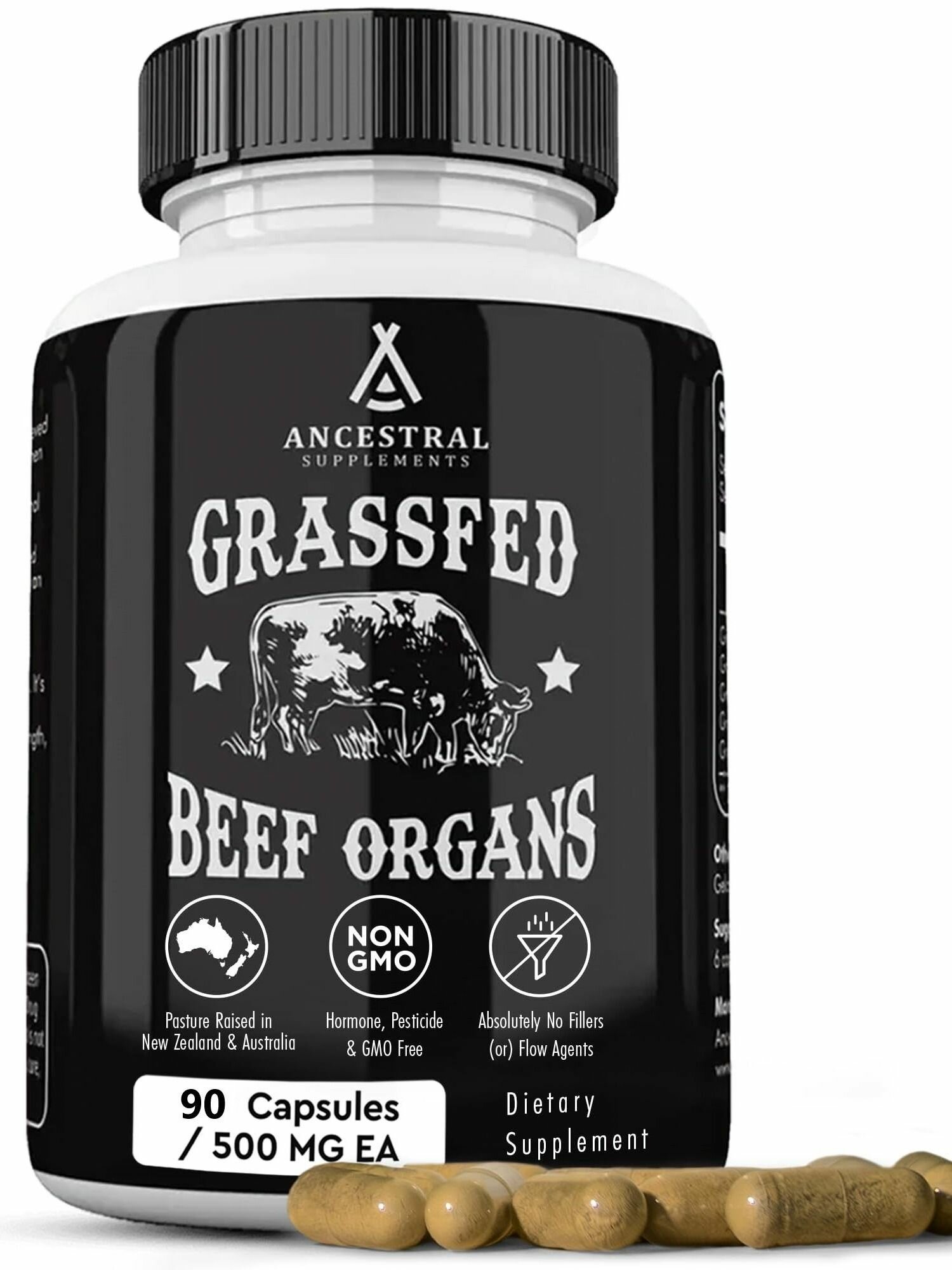 Ancestral Supplements Комплекс органов травяного откорма Печень, сердце, почки, поджелудочная, селезенка Сублимационной сушки, Non-GMO Поддержка всего организма 90 капсул