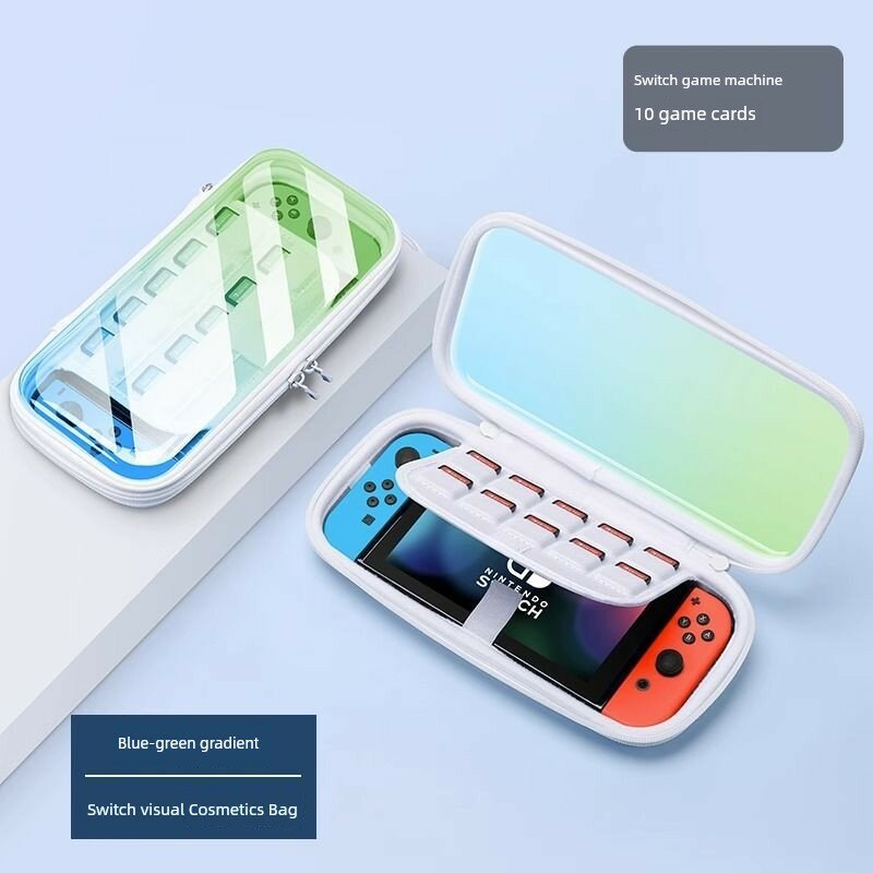 Универсальный прозрачный чехол для Nintendo Switch и OLED моделей, ударопрочный, сине-зеленый градиент