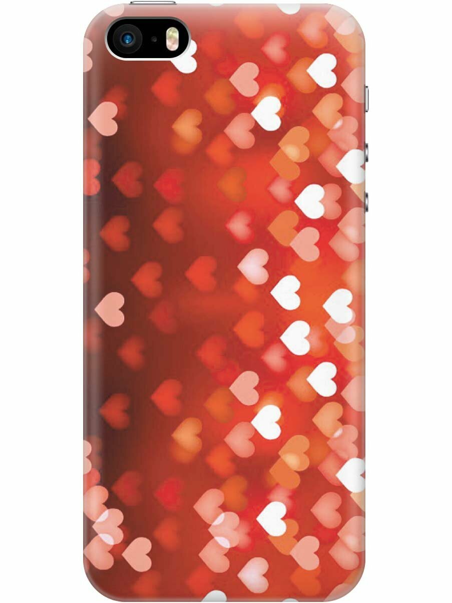 Силиконовый чехол на Apple iPhone SE / 5s / 5 / Эпл Айфон 5 / 5с / СЕ с рисунком "Бокэ из красных сердечек"