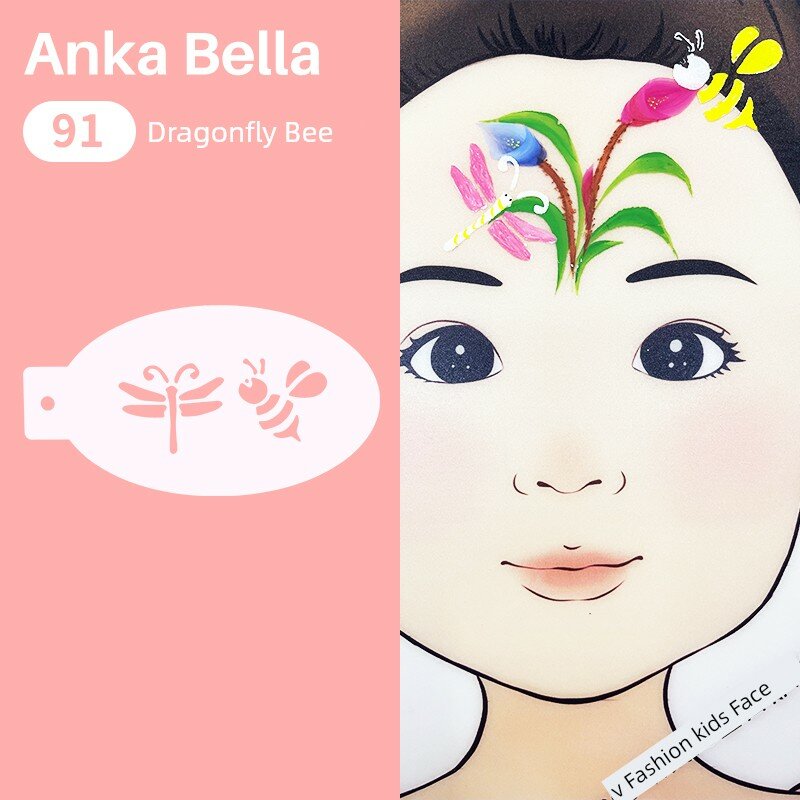 Трафарет для рисования на лице AnkaBella, шаблон для татуировок, радужные тройные единороги бабочка стрекоза