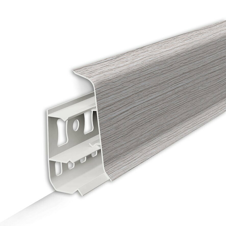 Пластиковый плинтус Идеал Деконика 55 мм Ясень серый 253, 1 шт.