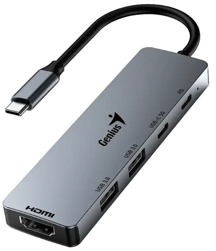 Разветвитель и хаб Genius UH-500 Iron Grey (USB-C PD USB 3.0x2 USB-Cx2 4K HDMI)